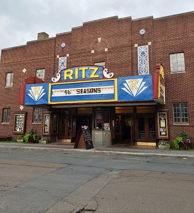 The Ritz Company Playhouse's vintage marquee promises entertainment the old-fashioned way&mdash;no streaming service required for this authentic experience.