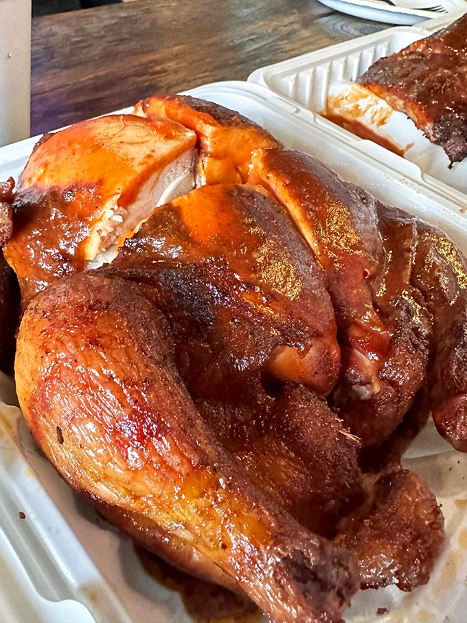 Rotisserie chicken with skin so gloriously burnished it looks like it's been sunbathing in barbecue heaven.