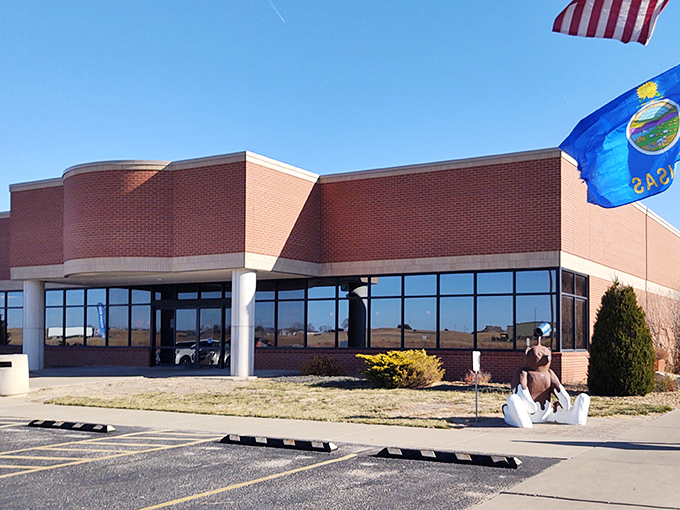 This modern building with its Kansas and American flags represents the blend of tradition and progress that makes Abilene special.
