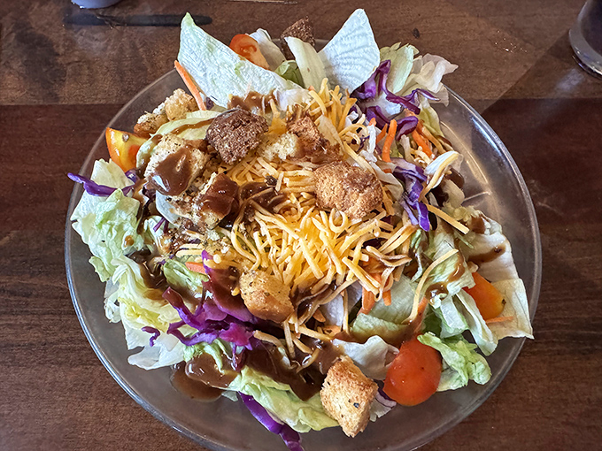 A salad that doesn't feel like punishment. This colorful creation proves vegetables can party too when dressed properly.