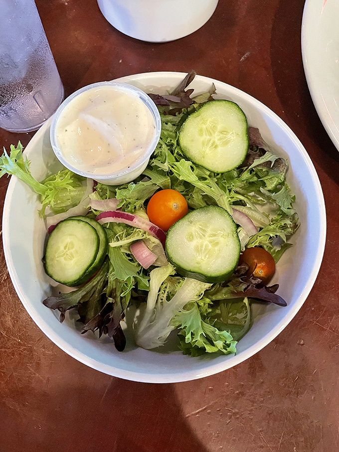 Even the salads show thoughtful preparation&mdash;crisp greens, fresh vegetables, and house-made dressing offering a lighter counterpoint to heartier Irish fare.