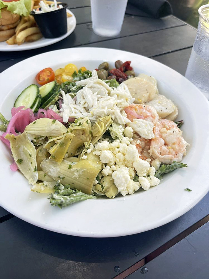 A salad that defies the "rabbit food" stereotype. Loaded with seafood, artichokes, and feta, it's a vacation for your taste buds.