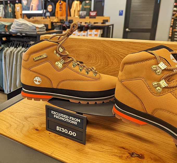 Classic Timberland boots standing at attention. These aren't just shoes&mdash;they're an investment in your adventure portfolio.