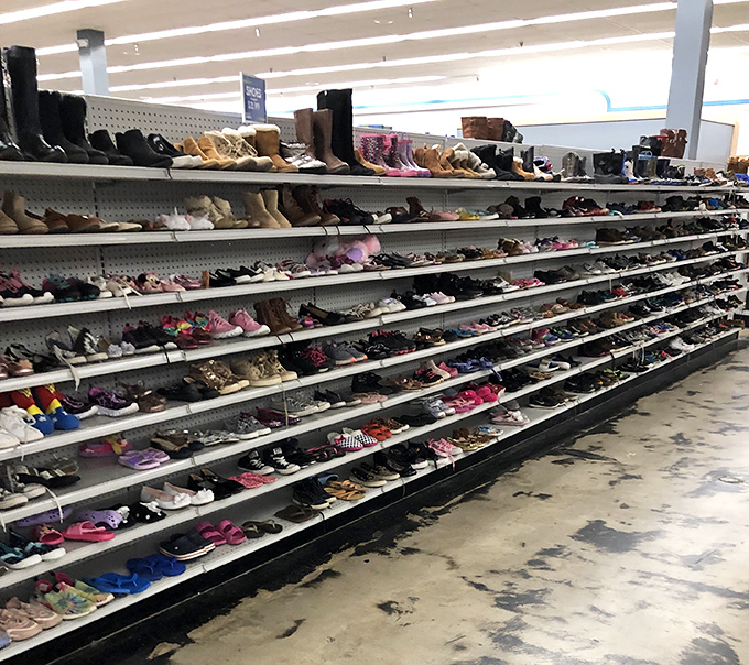 The shoe department: where Cinderella would have multiple glass slipper options and enough left over for everyday footwear too.