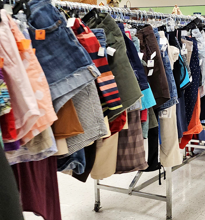 The shorts section offers a rainbow of summer possibilities. That perfect pair of barely-worn Bermudas is hiding here somewhere between the plaids and pastels.