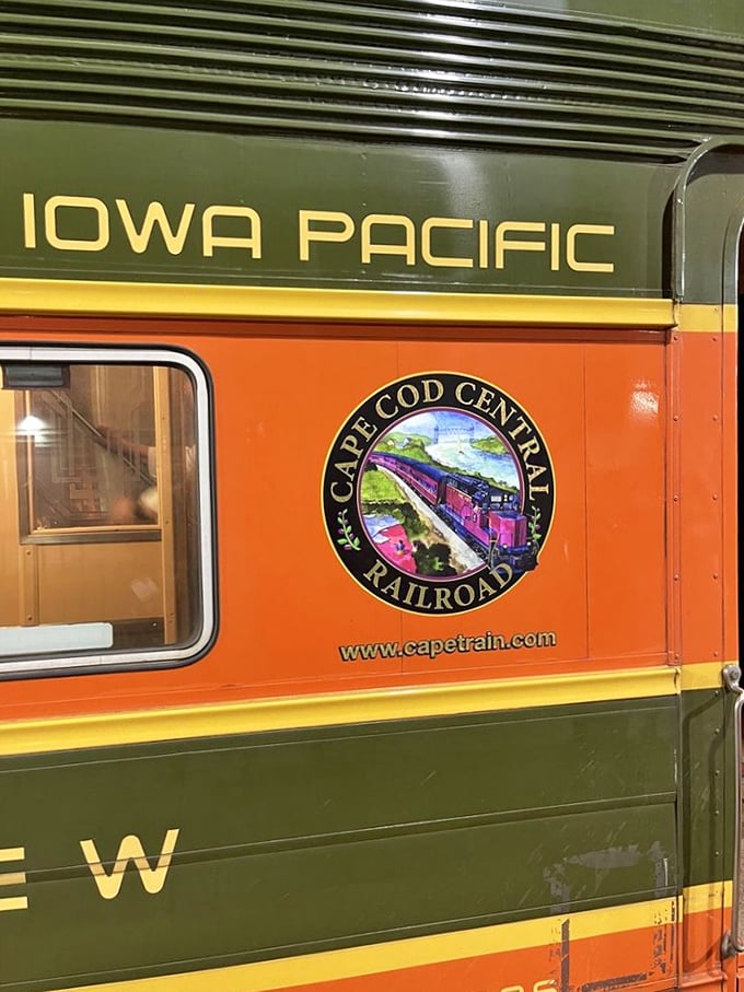 Heritage on display with every colorful detail. The Iowa Pacific heritage and Cape Cod Central Railroad emblem remind us that these journeys connect us not just to places, but to history.