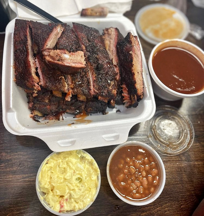 Ribs with the perfect smoke ring, potato salad, and beans&mdash;the holy trinity of Memphis barbecue presented with unpretentious perfection.