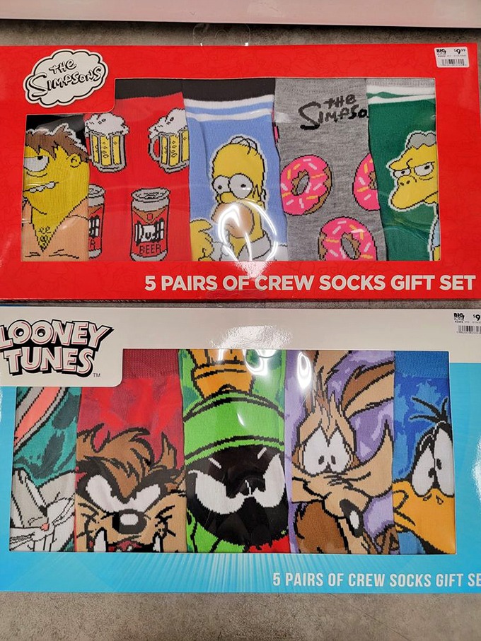 Simpson and Looney Tunes socks that let your feet express the personality your workplace dress code won't allow. Adulthood with a wink.