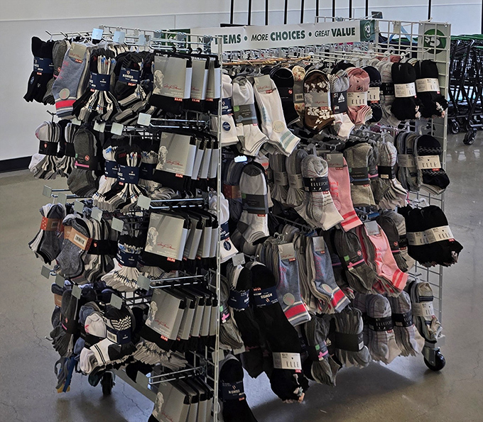 The sock display: where your feet's fashion dreams come true without your wallet having nightmares. Every pair tells a different style story.