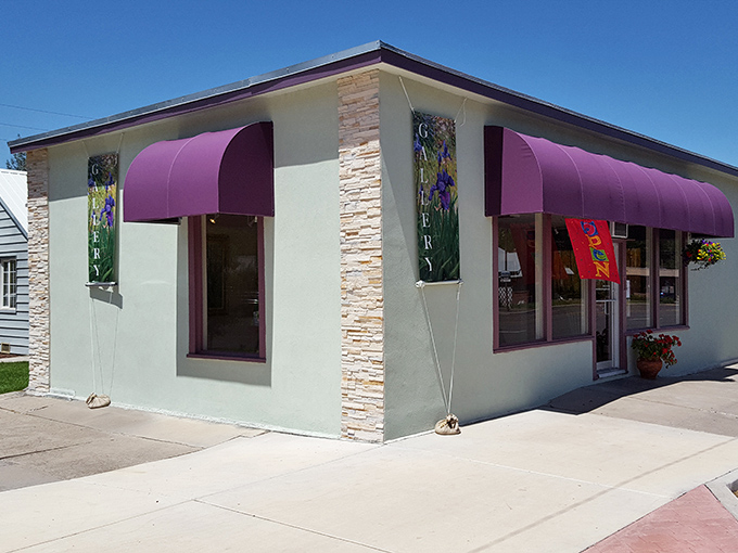 The Song Gallery's vibrant purple awnings add unexpected pops of color to Montrose's downtown, housing local art that captures the spirit of Western Colorado.