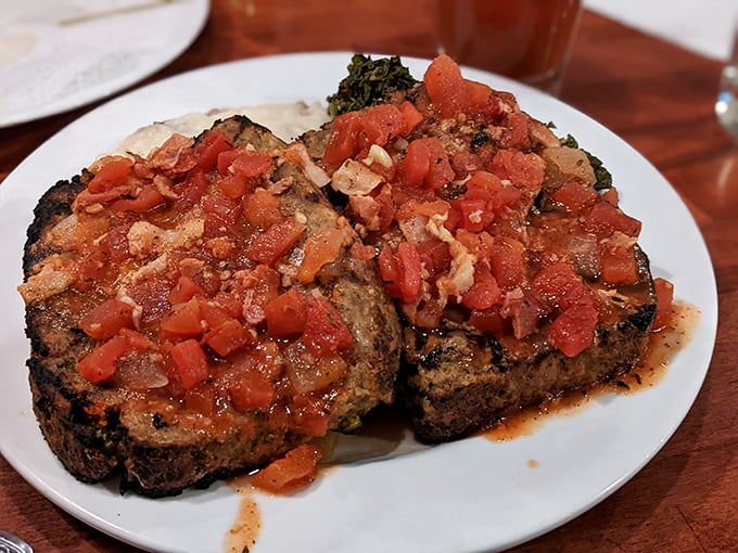 Meatloaf that would make your grandmother both proud and jealous, topped with fresh tomato salsa that brightens each savory bite.