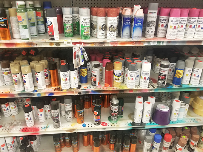 The spray paint section looks like an artist's dream or a graffiti artist's retirement plan &ndash; colors upon colors at prices that inspire creativity.