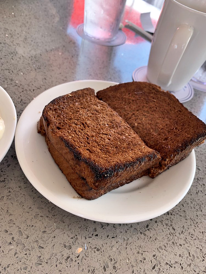Squaw bread so dark and rich it could be dessert, yet somehow the perfect canvas for eggs and bacon.