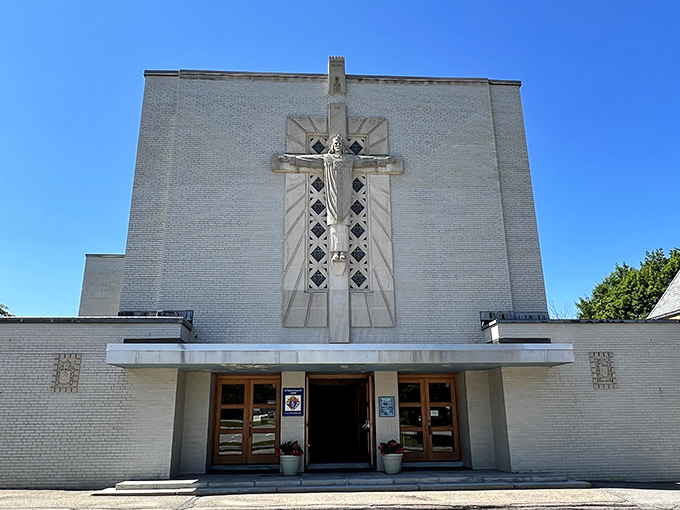 St. Gabriel Parish's striking Art Deco facade adds architectural interest to Franklin's spiritual landscape. Faith and design in harmonious balance.