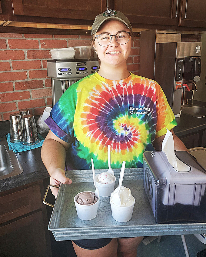 The staff serves up scoops with genuine smiles, proving that tie-dye and ice cream might be the most joyful combination since peanut butter met jelly.