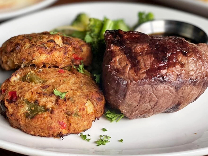 Steak paired with crab cakes because sometimes you just can't choose between land and sea glory.