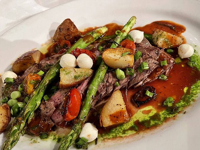 This isn't just steak&mdash;it's a masterpiece with asparagus backup dancers and potato co-stars. The plate is a stage, and every bite deserves a standing ovation.