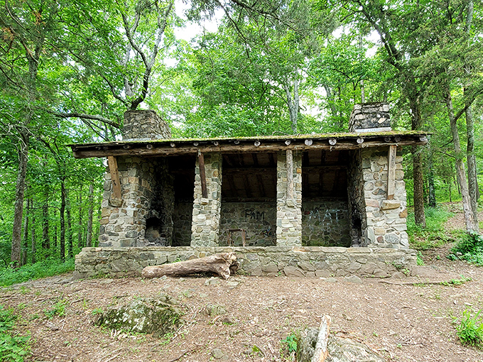 Stone shelters built by the CCC still stand guard on mountaintops, offering hikers protection from sudden storms and perfect backdrops for "I conquered the mountain" photos.