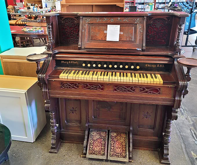 A Story & Clark Chicago pump organ that's seen more history than most of us. Those keys have stories to tell!