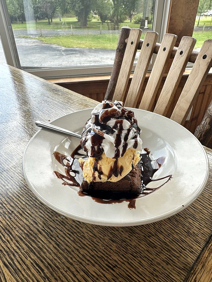 A towering dessert with a view! This chocolate sundae proves seafood restaurants can nail the sweet finale too.