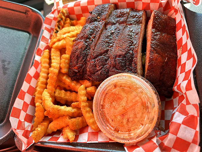 The sweet and spicy bark on these ribs could teach a master class in proper seasoning techniques.