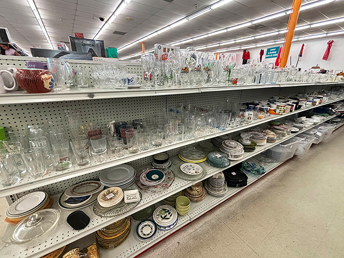 Plates, bowls, and glasses that once graced other tables now await new homes and fresh dinner party conversations.