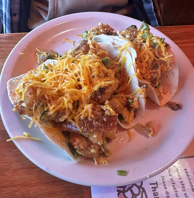 Breakfast tacos that blur the line between morning and afternoon meals&mdash;proof that good ideas know no time constraints.