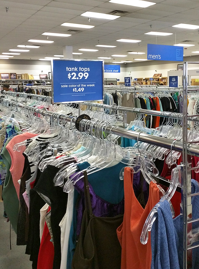 Tank top paradise with color-coded pricing—the ultimate summer wardrobe refresh station that won't empty your wallet.