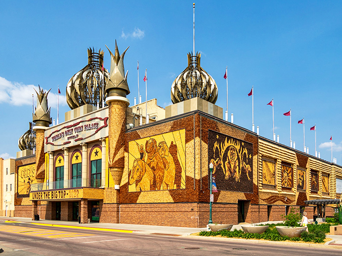 The Corn Palace's golden domes gleam with agricultural ambition &ndash; because regular buildings are apparently too boring for South Dakota.