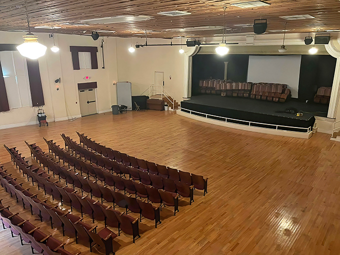 The historic theater awaits its next community production. Those wooden chairs have supported the backsides of generations of supportive parents and theater enthusiasts. 