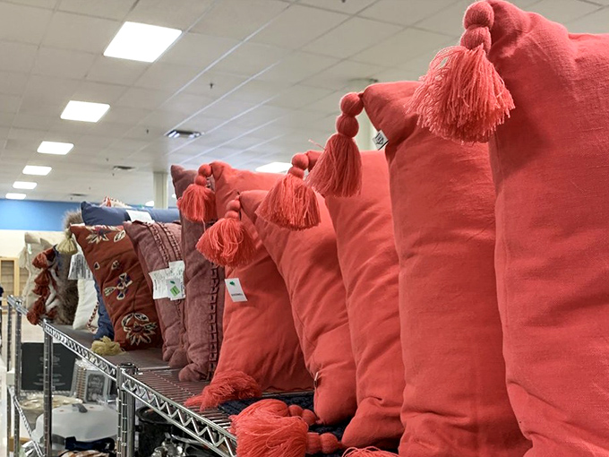 A coral reef of throw pillows with tassels aplenty &ndash; instant home makeover material without the designer price tag.