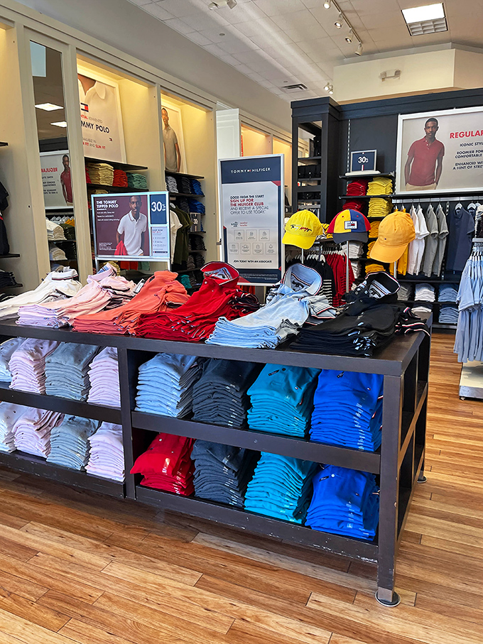 Tommy Hilfiger's color-coded paradise makes shopping almost too easy. That rainbow of polos is practically organizing itself into your closet.