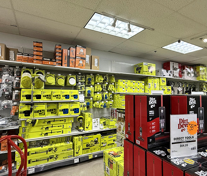 Tool paradise where DIY dreams take shape. Even non-handy folks suddenly contemplate home projects when Ryobi's this affordable.