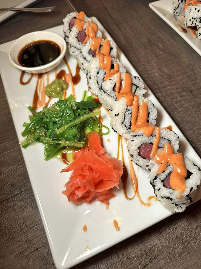 Sushi at a lobster shack? That's like finding Shakespeare at a monster truck rally—unexpected but somehow perfectly right. Those vibrant colors don't lie.