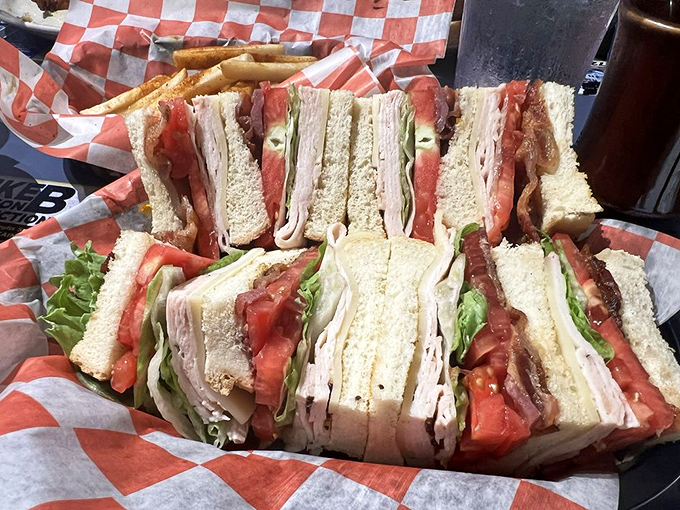 Layer upon layer of club sandwich perfection&mdash;like a skyscraper of flavor that would make any lunch hour memorable.