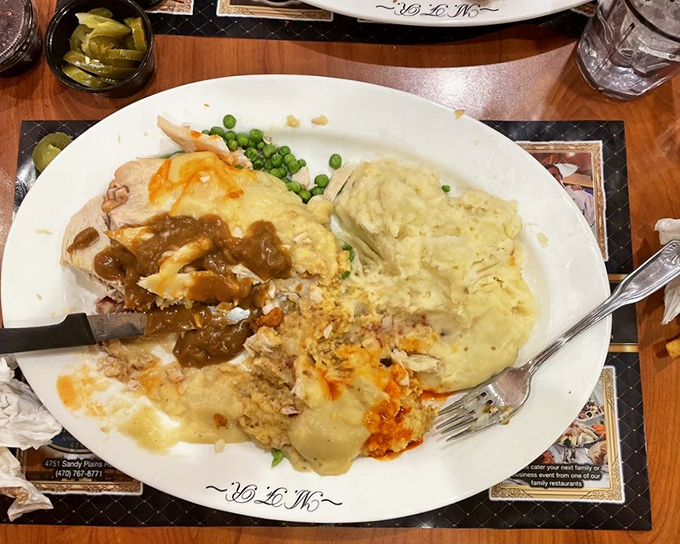 This isn't just turkey dinner&mdash;it's Thanksgiving without the relatives, a plate piled high with comfort that whispers "nap time" with every bite.