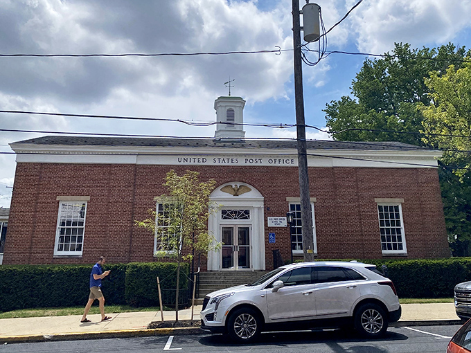 The post office building maintains classical American architecture, reminding us when civic buildings were designed with actual dignity.