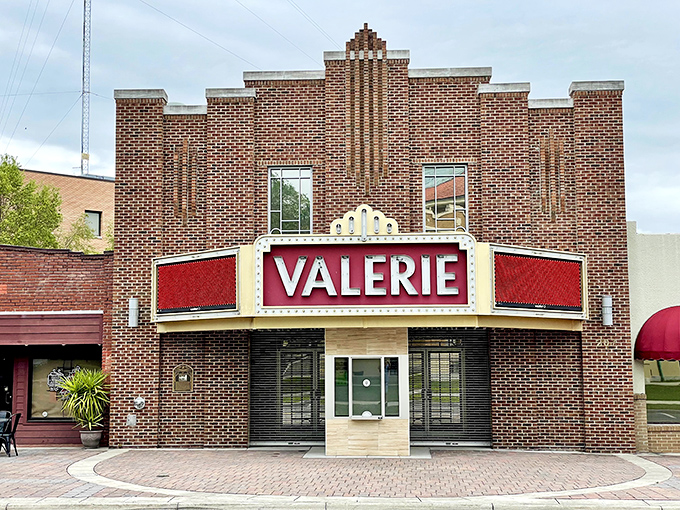 The Valerie Theatre's vintage marquee promises entertainment from a time when movies didn't require 3D glasses or post-credit scenes.