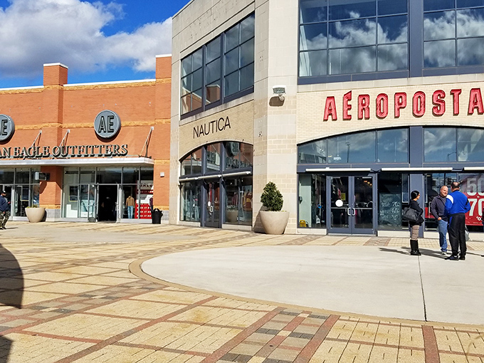 A sunny day at the outlets with American Eagle, Nautica, and Aeropostale standing shoulder to shoulder like old friends.