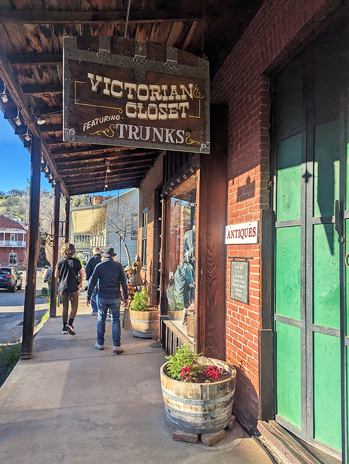 Victorian Closet's wooden boardwalk beckons shoppers into a world where "antique" isn't a marketing term but a way of life.