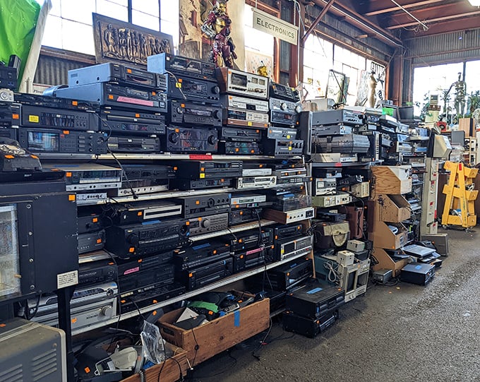 The electronics graveyard&mdash;where VCRs, cassette decks, and stereo receivers await resurrection by nostalgic audiophiles and retro tech enthusiasts.