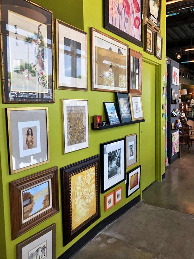 The gallery wall that interior designers dream about. A kaleidoscope of frames against lime green creates instant personality for any room.