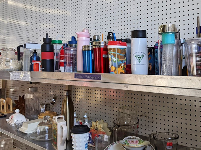 9. The water bottle graveyard &ndash; where hydration meets decoration. One person's forgotten thermos becomes another's treasure in this eclectic household collection.