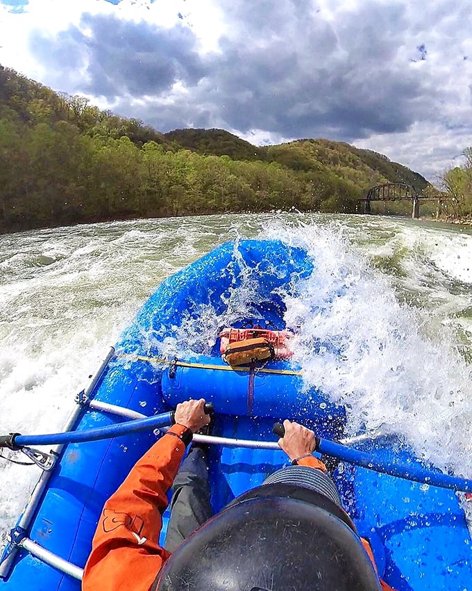 White-knuckle thrills on the New River, where rafting guides somehow make terrifying rapids seem like a perfectly reasonable vacation activity.