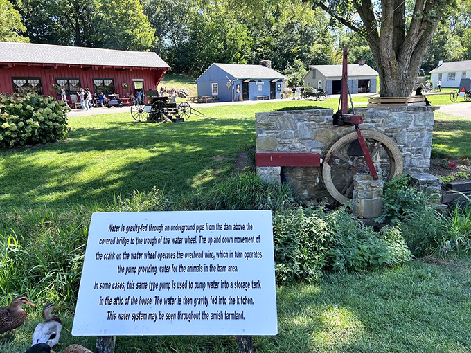 This water wheel system demonstrates the brilliant engineering that powered Amish farms long before anyone worried about their electric bill.