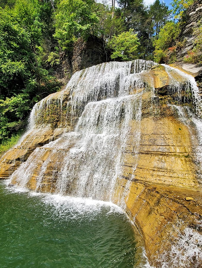 This multi-tiered waterfall transforms ordinary rock into liquid gold. Hypnotic enough to make you forget about your phone for at least ten minutes.