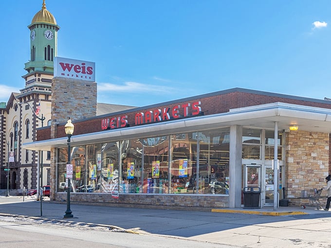 Weis Markets combines architectural character with everyday convenience&mdash;that clock tower isn't just decorative, it's a reminder that time moves differently in small towns.