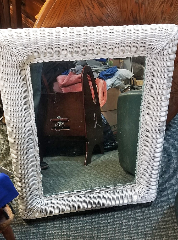 This white wicker mirror frame could transform your bathroom into a beachy retreat&mdash;reflecting your best "I woke up like this" face.