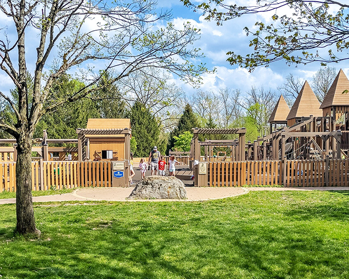 Wildwood Park's wooden playground castle &ndash; where kids rule their own kingdom and parents get a precious moment's peace on nearby benches.