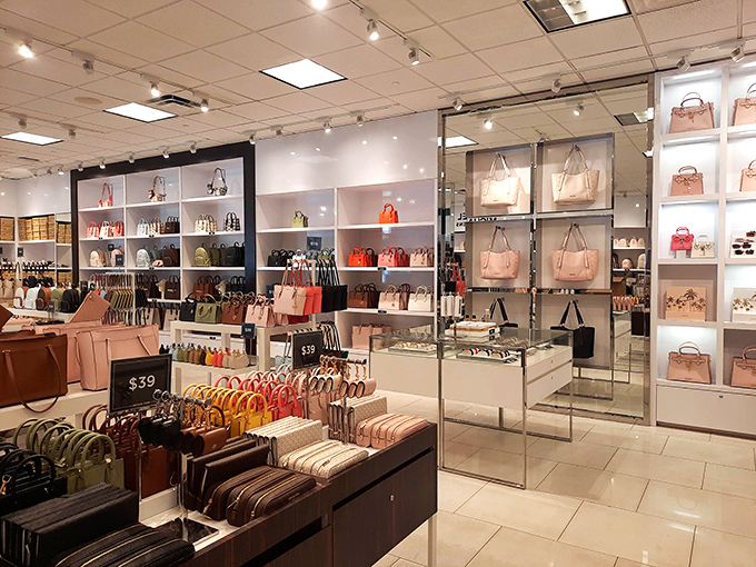 Handbag heaven arranged with museum-like precision. Your credit card may whimper, but your shoulder will look fabulous.